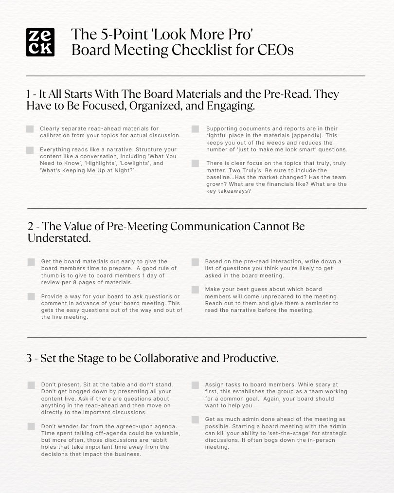 Get The 5-Point 'Look More Pro' Board Meeting Checklist for CEOs